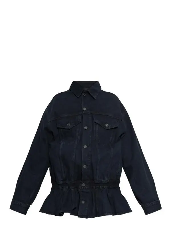 AGOLDE Peplum Denim Jacket With Ruffled Hem - Black