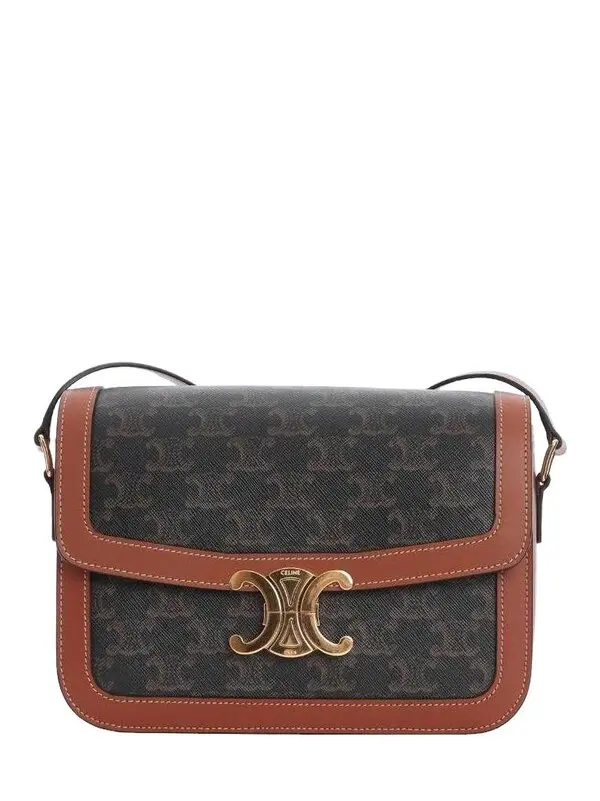Celine Triomphe Canvas And Calfskin Bag - Tan