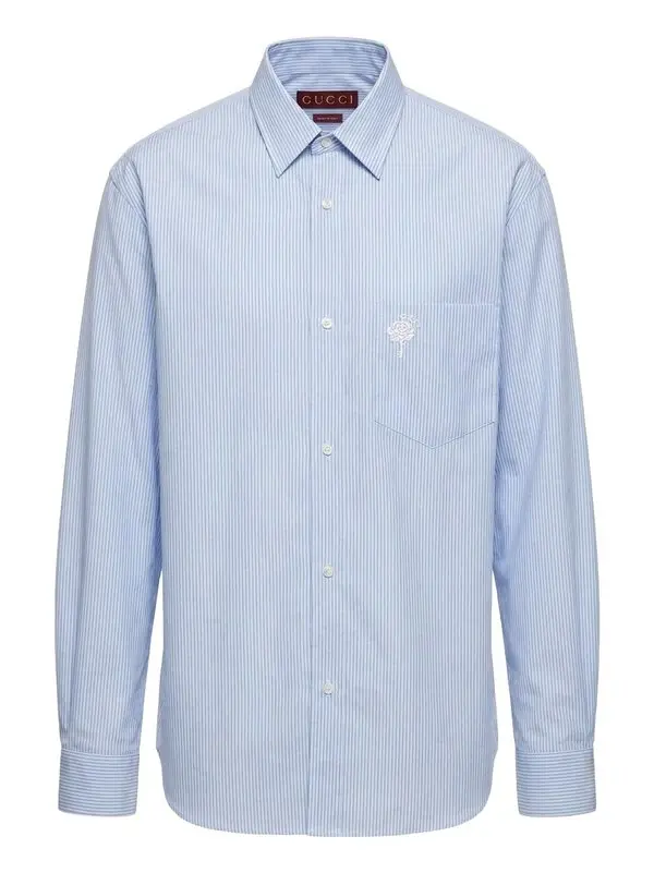 Gucci Logo Embroidered Striped Shirt - Blue