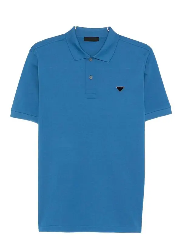 Prada Logo Plaque Short-sleeved Polo Shirt - Light Blue