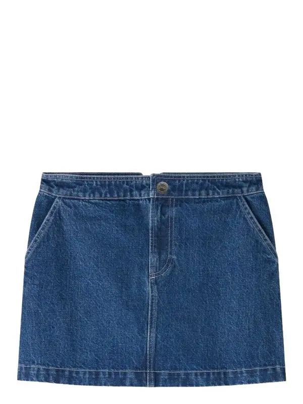 A.p.c. Logo-patch Denim Skirt - Stone-washed Indigo
