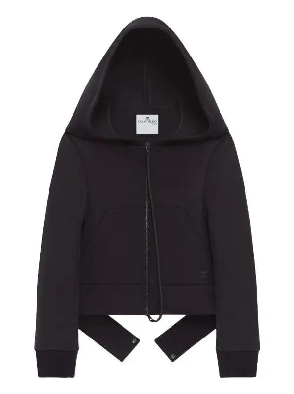 COURREGES Zip-up Hooded Cocoon Jacket - Black