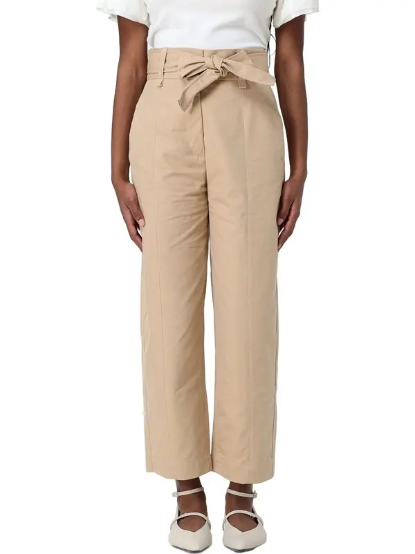TWINSET Gabardine Belted High-waisted Trousers - Nude
