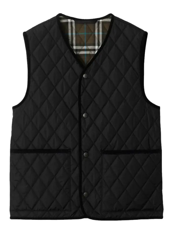 Burberry Quilted Sleeveless Gilet With Equestrian Knight Design - Black