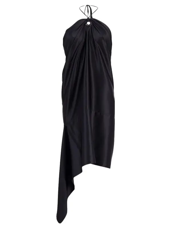FERRAGAMO Halterneck Asymmetrical Satin Dress - Black