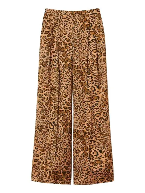 TWINSET Pleated Leopard Print Trousers - Brown