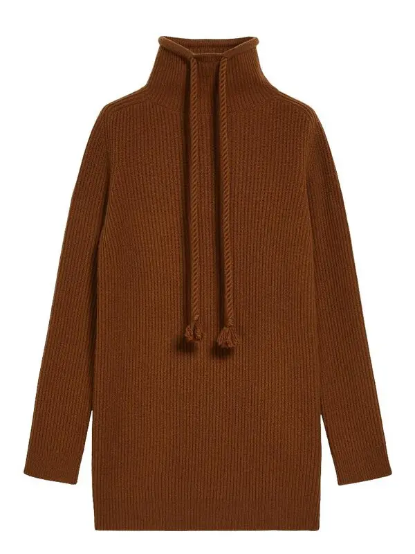 Max Mara High-neck Ribbed Long-sleeve Sweater With Drawstring Detail - Brown