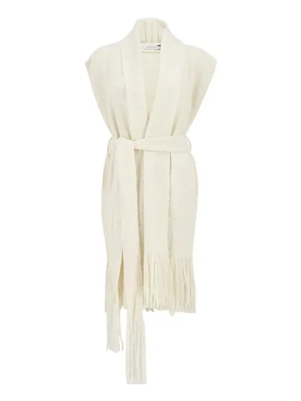 Gabriela Hearst Teagan Fringed Belted Cashmere Vest - White