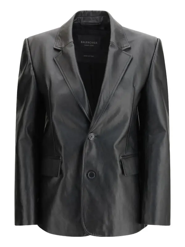 Balenciaga Single-breasted Leather Blazer - Black