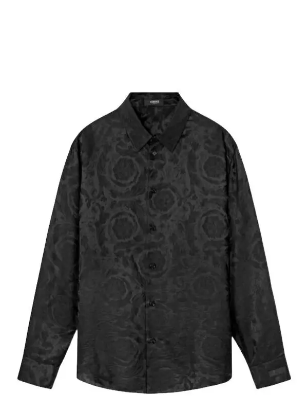 Versace Barocco-jacquard Button-up Shirt - Black