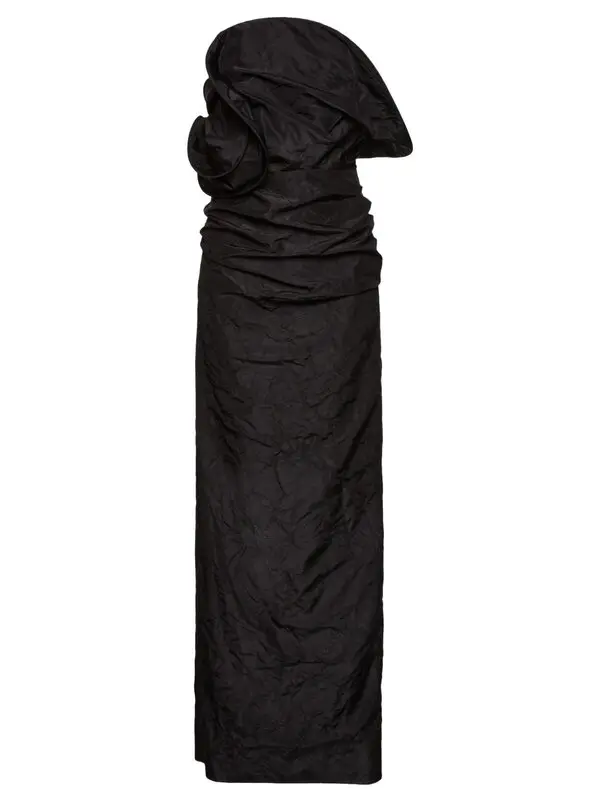 Magda Butrym Floral Appliqué Ruched Maxi Dress - Black