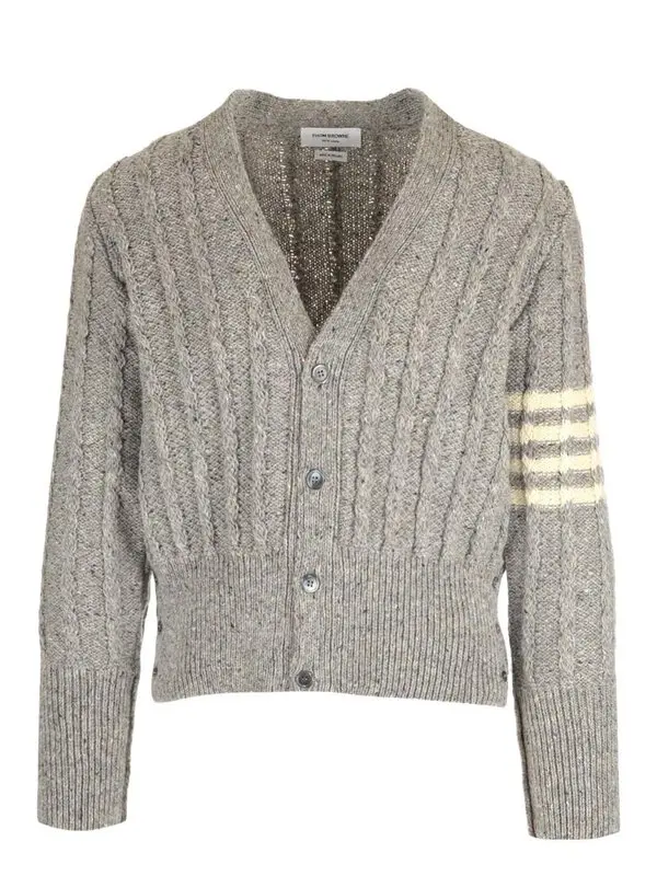 Thom Browne Rwb Striped Twist Cable-knitted Cardigan - Light Gray