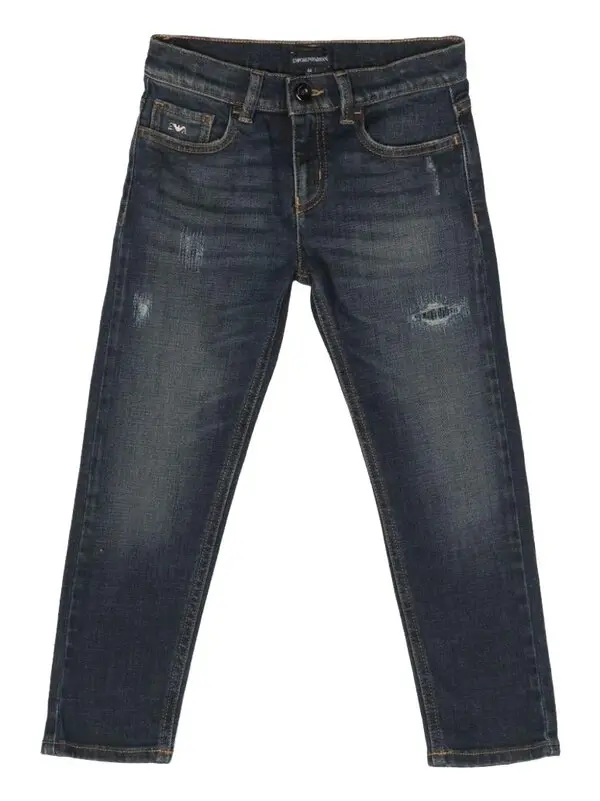 Emporio Armani Ripped Straight-leg Jeans - Black