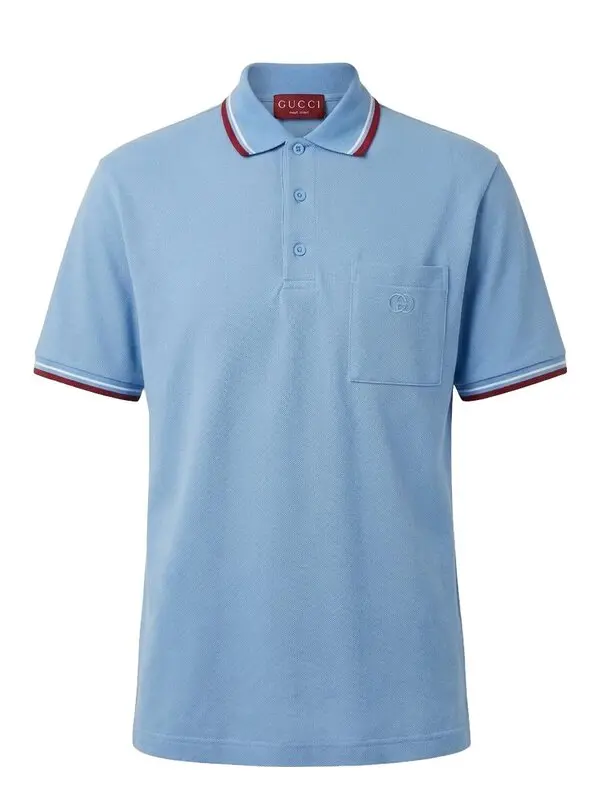 Gucci Cotton Piquet Polo Shirt With Embroidery - Light Blue
