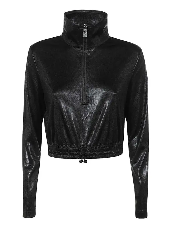 John Richmond Cropped Half-zip Top With Adjustable Drawstring - Black