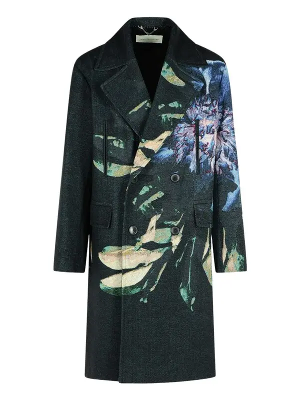 Dries Van Noten Long-sleeved Coat With Lapel And Printed Detail - Black