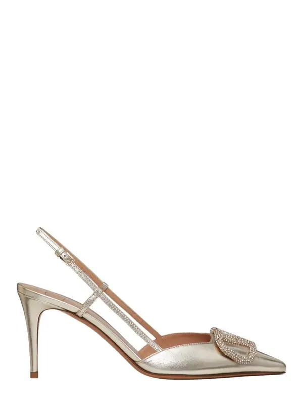 Valentino Garavani Vlogo Glow Laminated Nappa Slingback Pump 80 Mm - Platinum
