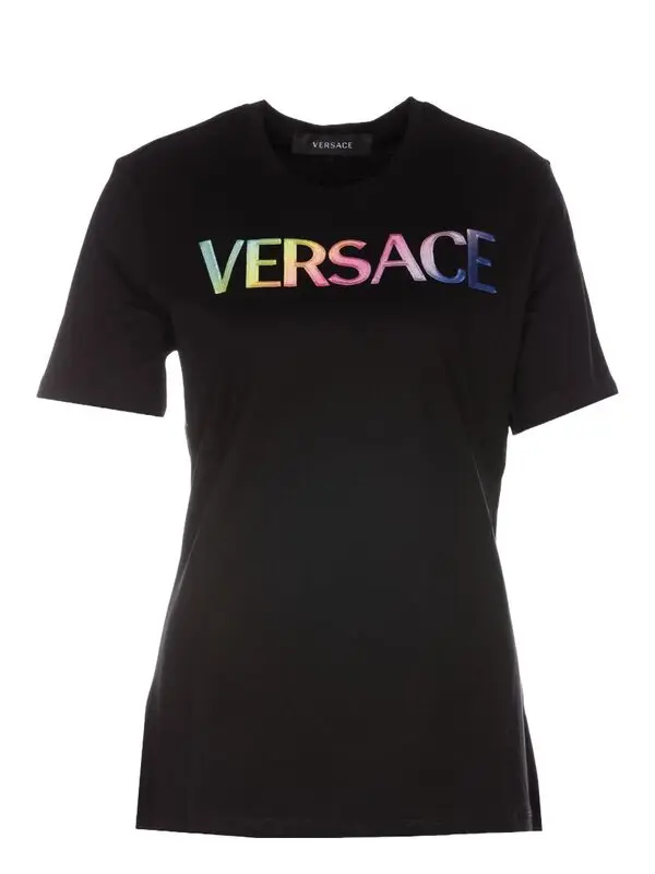 Versace Short-sleeved T-shirt With Embroidered Logo - Black