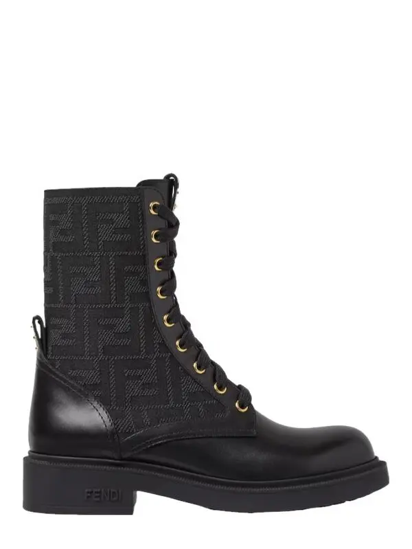 Fendi Lace-up Biker Boots With Ff Jacquard - Black