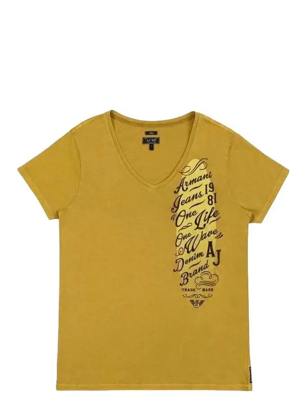 Emporio Armani Embroidered V-collar Short-sleeved T-shirt - Orange