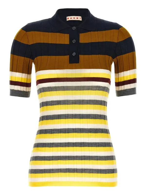 Marni Striped Ribbed Knit Polo Shirt - Multicolor