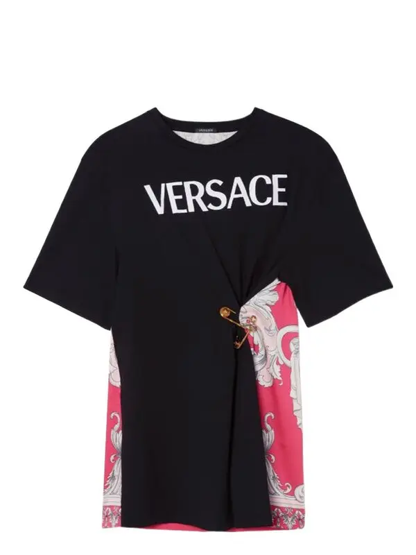 Versace Safety Pin Baroque Print Crewneck T-shirt - Black