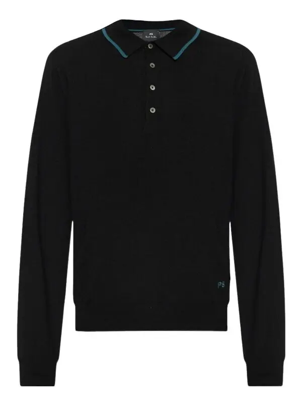 Paul Smith Stripe Trim Logo Embroidered Polo Shirt - Black