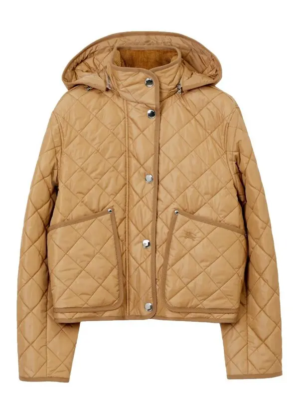 Burberry Diamond-quilted Hooded Jacket With Ekd Embroidery - Brown