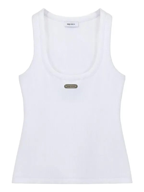 Alexander McQueen Ribbed Tank Top With Logo Plaque - Optical White