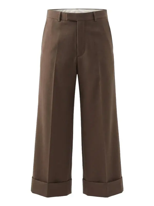 Gucci Wide Leg Gabardine Trousers - Brown
