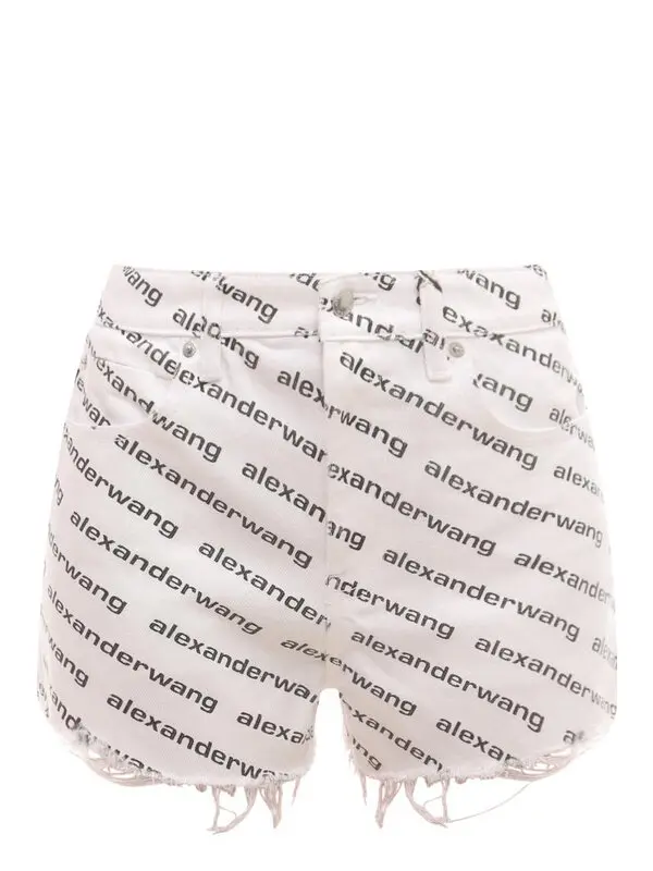 Alexander Wang Logo Print Denim Shorts - White