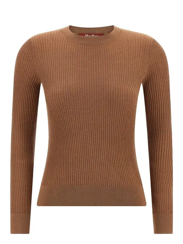 Max Mara Marabu Crewneck Ribbed Jumper With Micro-sequins - Brown