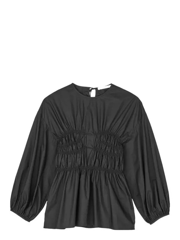 Cecilie Bahnsen Round Neck Long Sleeve T-shirt With Pleated Details - Black
