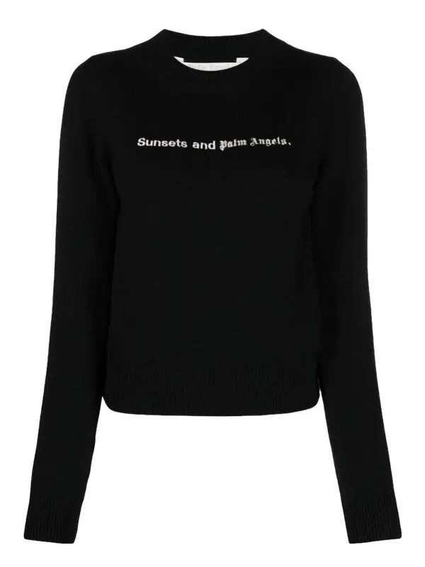 Palm Angels Logo Embroidered Crewneck Jumper - Black