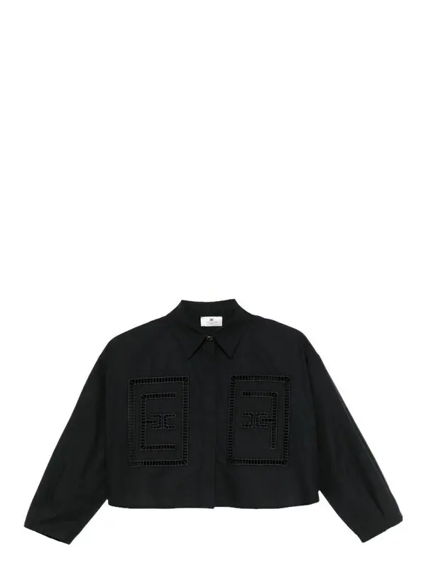 Elisabetta Franchi Cropped Shirt With Three-quarter Length Sleeves - Black