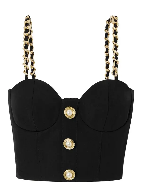 Balmain Embellished Sweetheart Neckline Bustier Top - Black