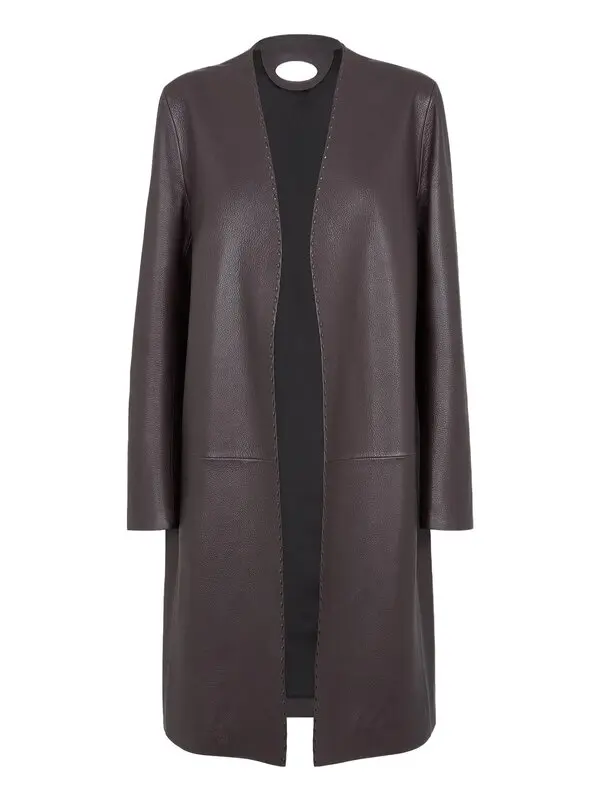 Fendi Long Sleeved Leather Coat - Purple