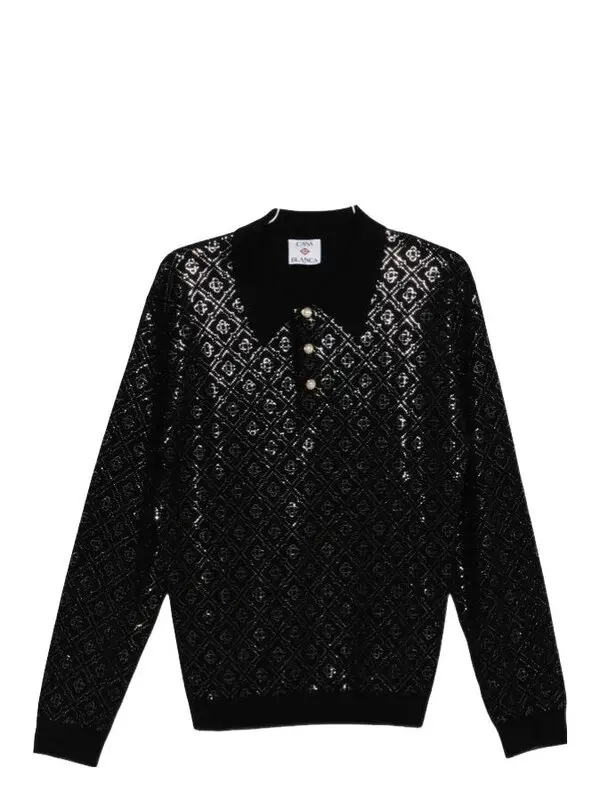 Casablanca Long-sleeved Collared Knit Sweater - Black