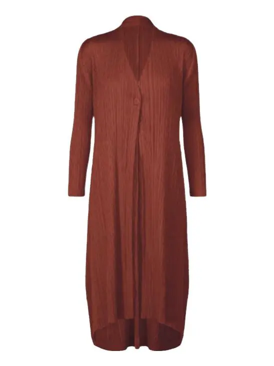 Issey Miyake October Pleated Coat - Reddish Brown