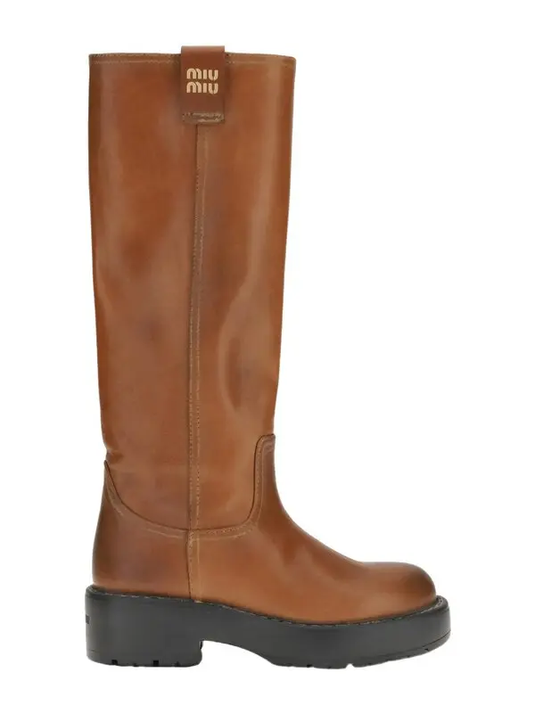 Miu Miu 55mm Platform Lug-sole Knee-high Boots - Brown