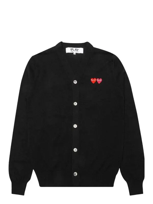 Play Comme Des Garcon V-neck Double-heart Wool Cardigan - Black