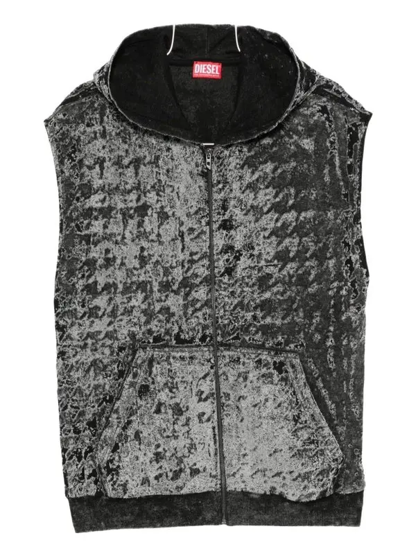 DIESEL® Sleeveless Zip-up Hooded Vest - Black