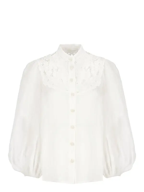 Zimmermann Floral Embroidered Ramie Shirt - Ivory