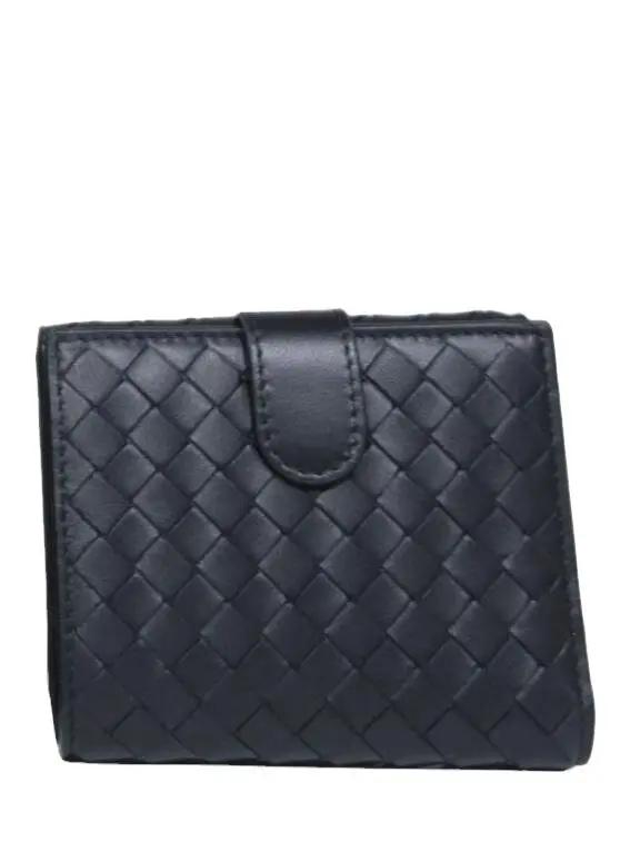 Bottega Veneta Woven Leather Folding Wallet - Black