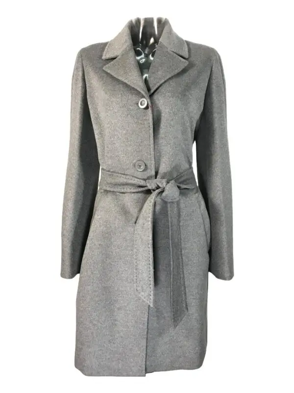 Max Mara Long-sleeved Belted Coat - Gray