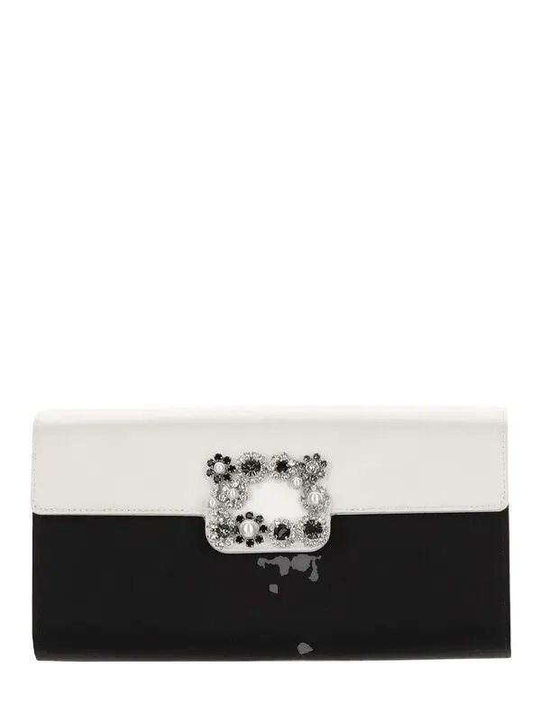ROGER VIVIER Flower Strass Envelope Clutch Bag - Black