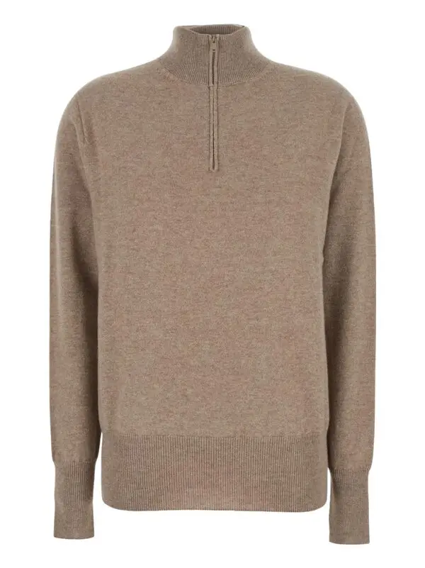 THE ROW High Neck Long Sleeve Sweater - Brown