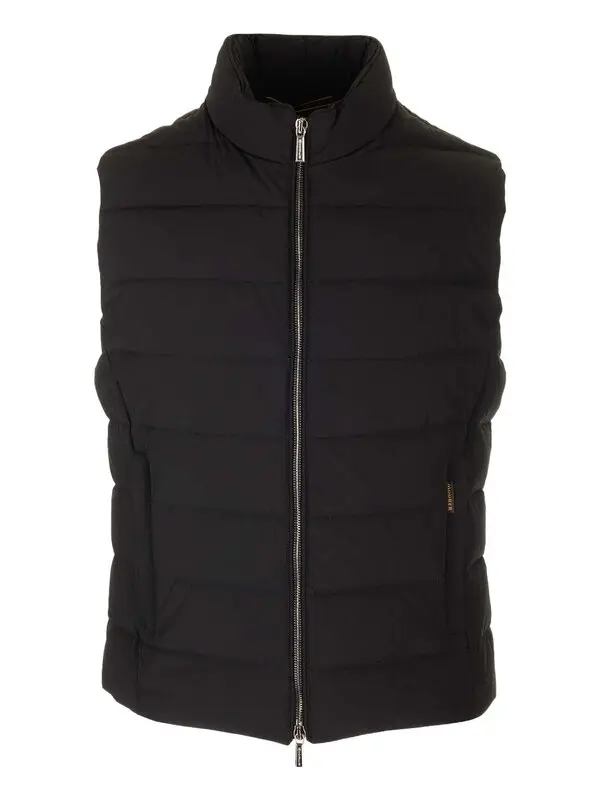 MOORER Sleeveless Quilted Zip Vest - Black