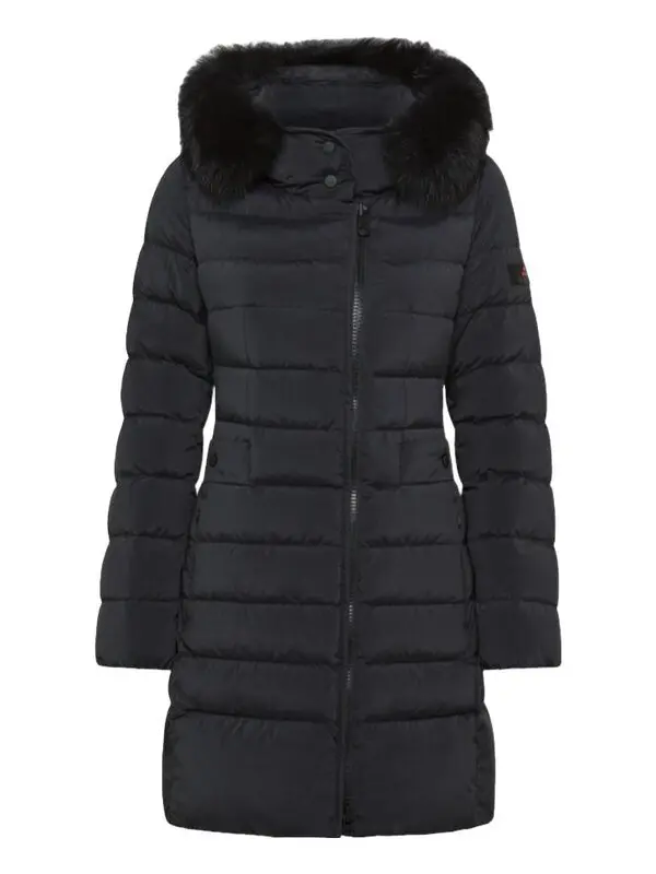 Peuterey Long Down Jacket With Hood And Fur Trim - Crow