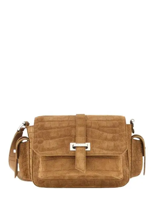 Hogan Croc Effect Leather Cross Body Bag - Beige